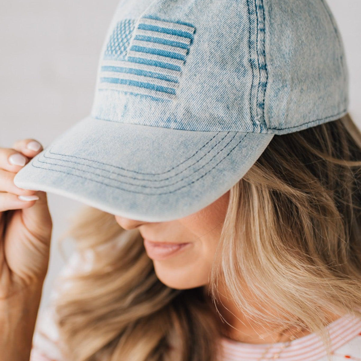 Acid Wash Denim Flag Hat – RubyClaire Boutique