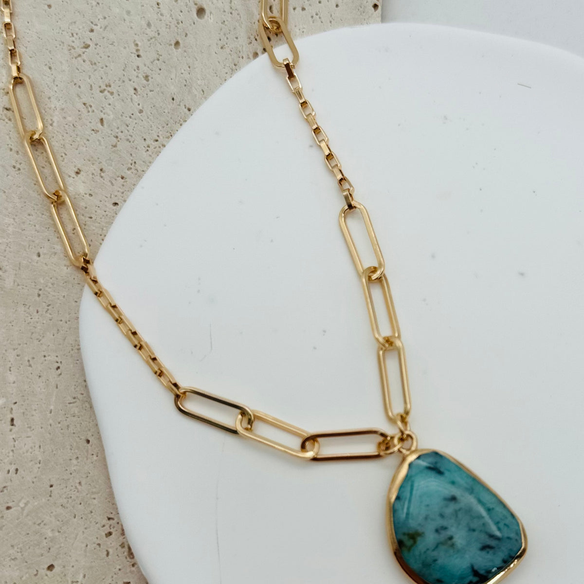 Mix Chain Turquoise Pendant Necklace – RubyClaire Boutique